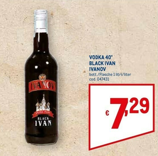 Offerta Ivan ivanov vodka 40 black bott/ flasche 1 litri/ liter di Metro