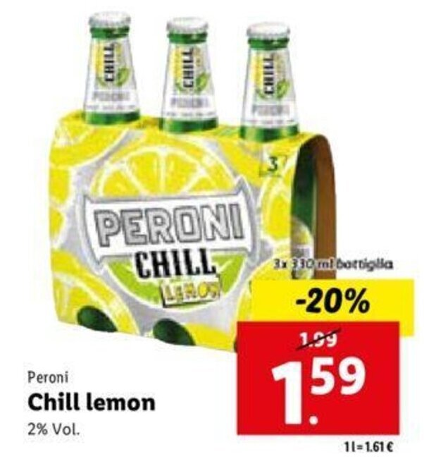 Peroni Chill lemon 2% Vol. 3x 330 ml offerta di Lidl