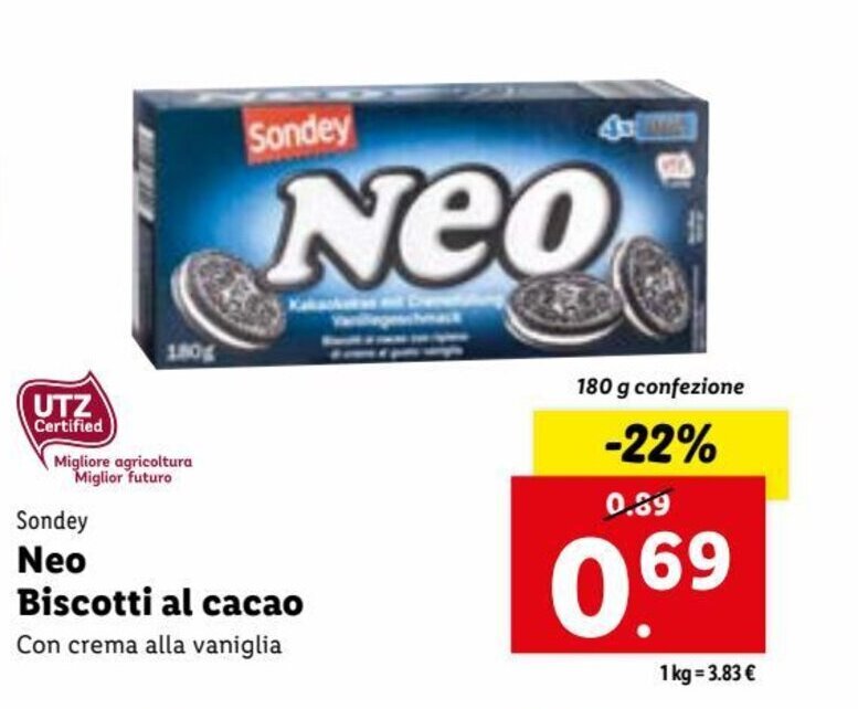 Sondey Neo Biscotti al cacao 180 g offerta di Lidl