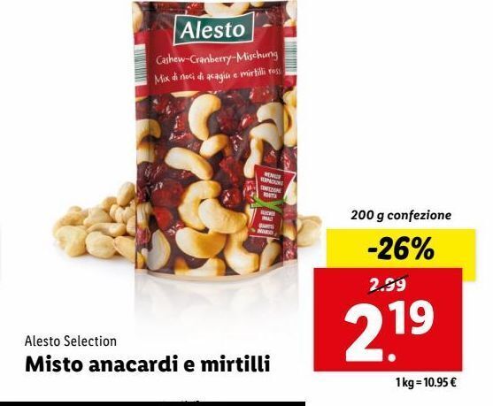 Alesto selection misto anacardi e mirtilli 200g offerta di Lidl