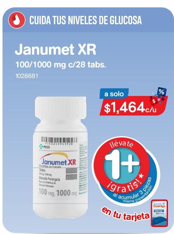 Janumet Xr 100 Mg 1000 Mg 28 Tab Oferta En Farmacias Benavides