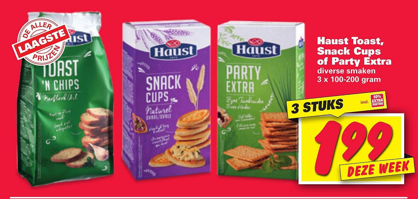 Haust toast, snack cups of party extra aanbieding bij Nettorama