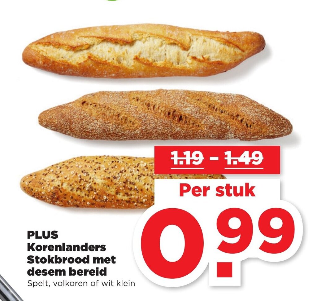 PLUS Korenlanders Stokbrood met desem bereid aanbieding bij PLUS