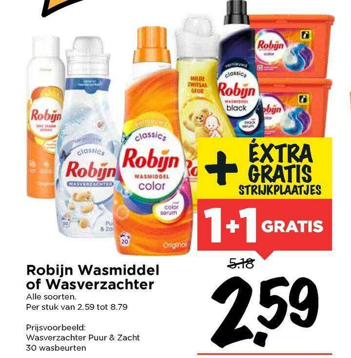 Robijn Wasmiddel Of Wasverzachter 1+1 Gratis aanbieding bij Vomar ...