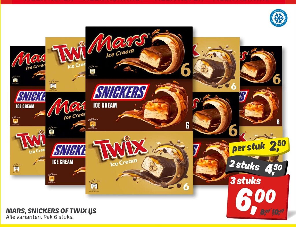 Mars, Snickers Of Twix Ijs per stuk aanbieding bij Dekamarkt