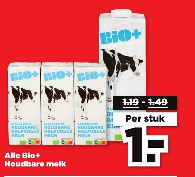 Alle bio+ houdbare melk aanbieding bij PLUS