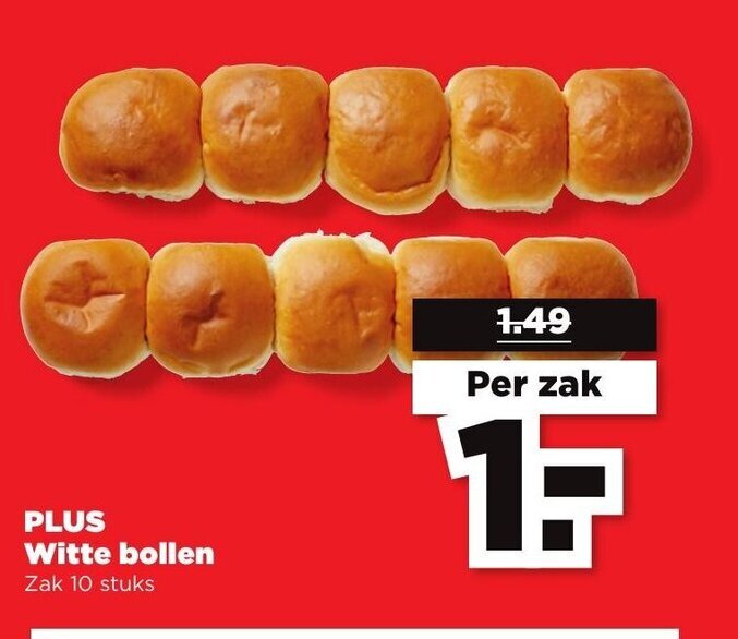 Witte bollen 10 stuks aanbieding bij PLUS
