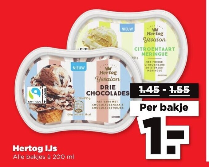 Hertog ijs 200ml aanbieding bij PLUS