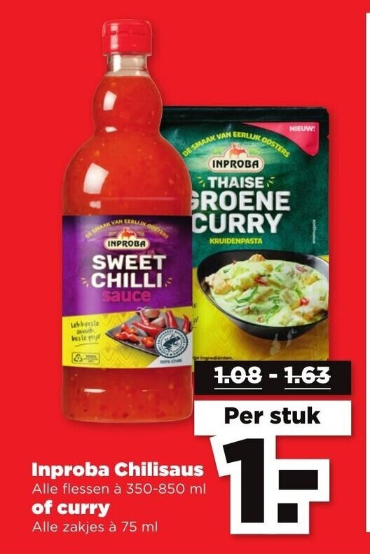 Inproba chilisaus 350-850ml of curry aanbieding bij PLUS