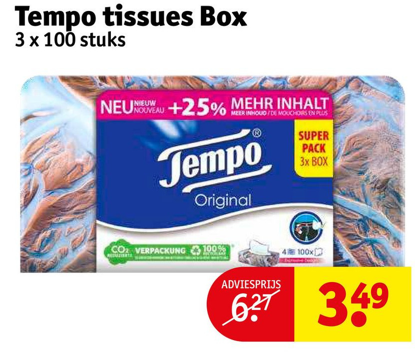 Tempo tissues Box 3 x 100 stuks aanbieding bij Kruidvat