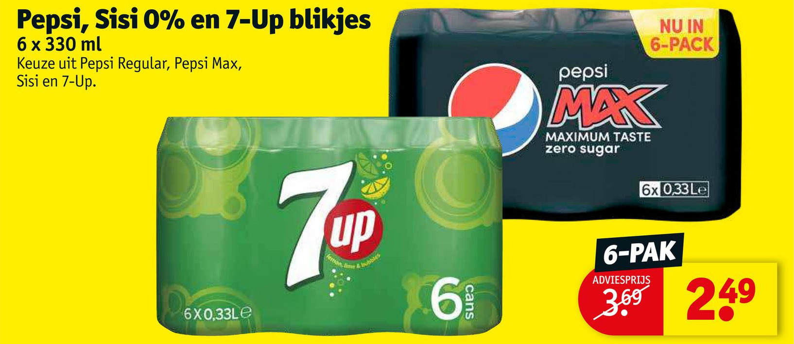 Pepsi, Sisi 0% en 7-Up blikjes aanbieding bij Kruidvat