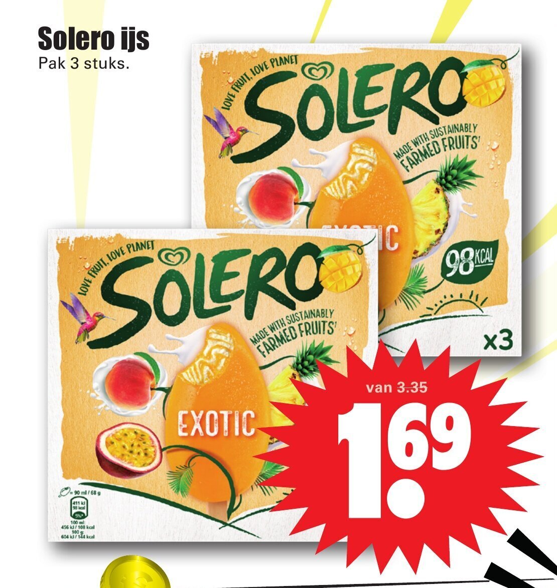 Solero ijs pak 3 stuks aanbieding bij Dirk