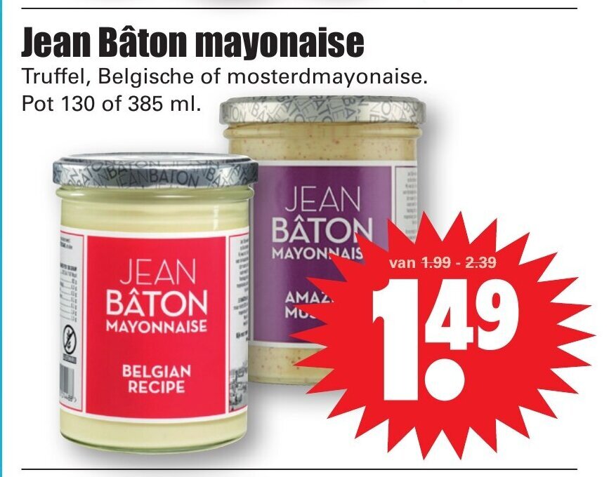 Jean Baton mayonaise pot 130 of 385 ml aanbieding bij Dirk