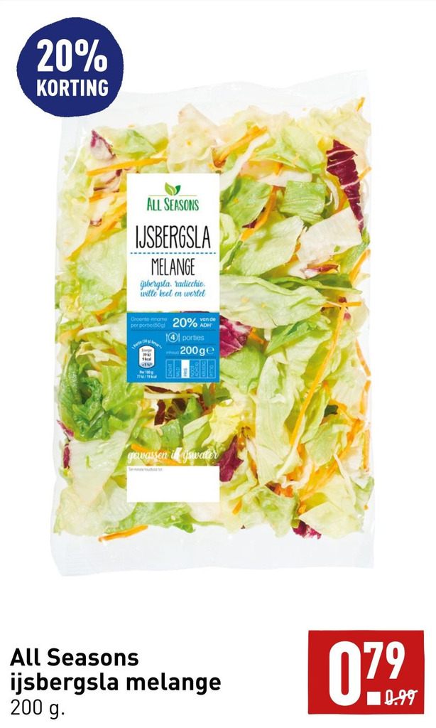 All Seasons ijsbergsla melange 200 g. aanbieding bij ALDI