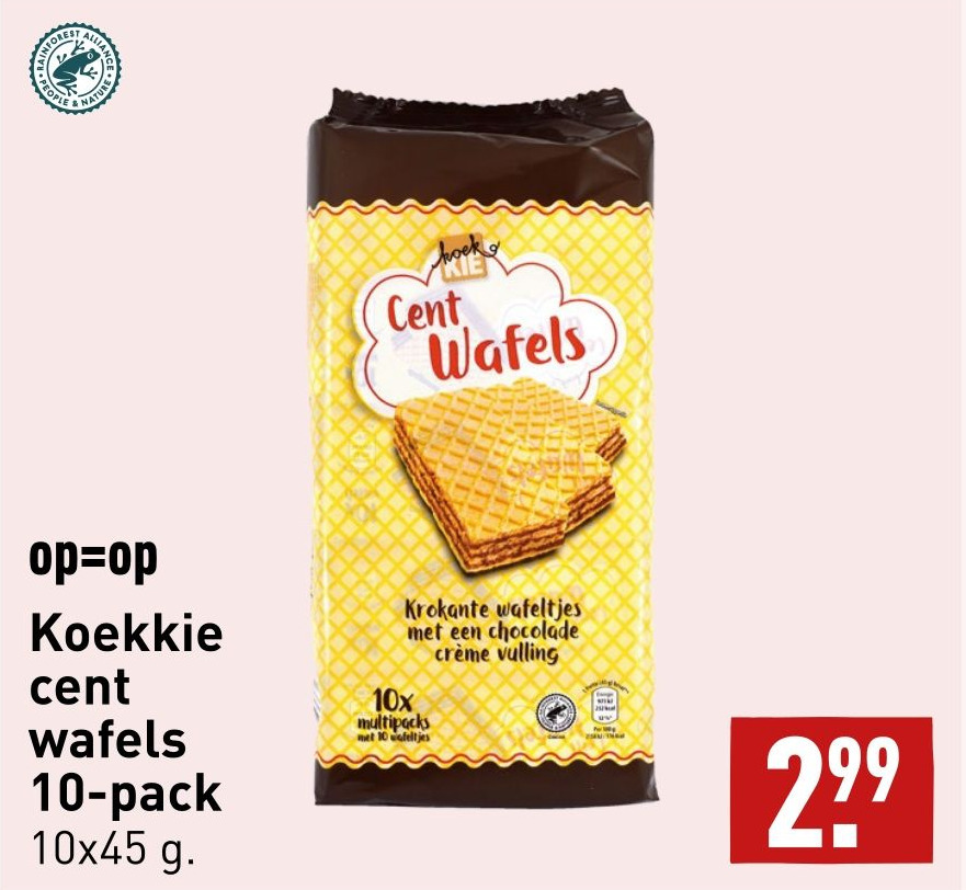 Koekkie cent wafels 10-pack 10x45 g. aanbieding bij ALDI