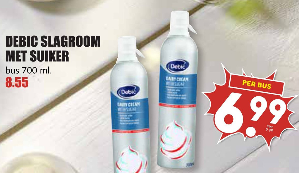 DEBIC SLAGROOM MET SUIKER bus 700 ml. aanbieding bij MCD Supermarkt