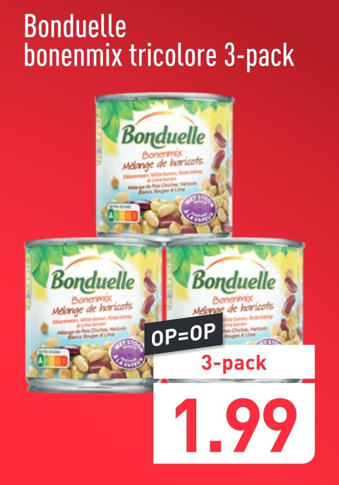 Bonduelle bonenmix tricolore 3-pack aanbieding bij ALDI