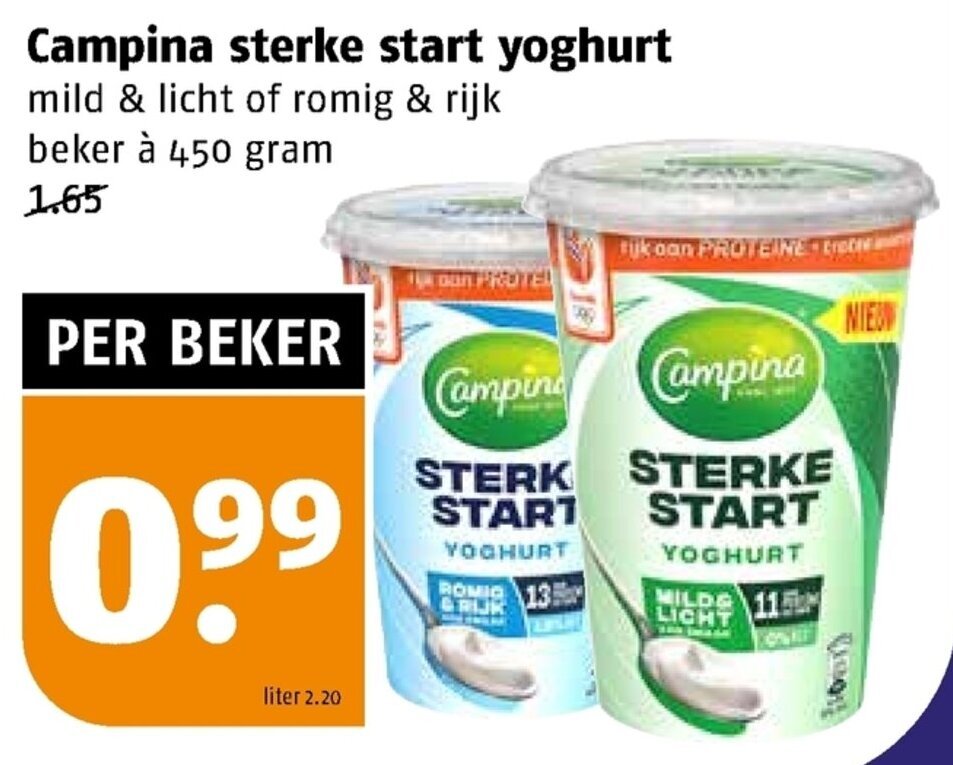 Campina sterke start yoghurt 450 gram aanbieding bij Poiesz