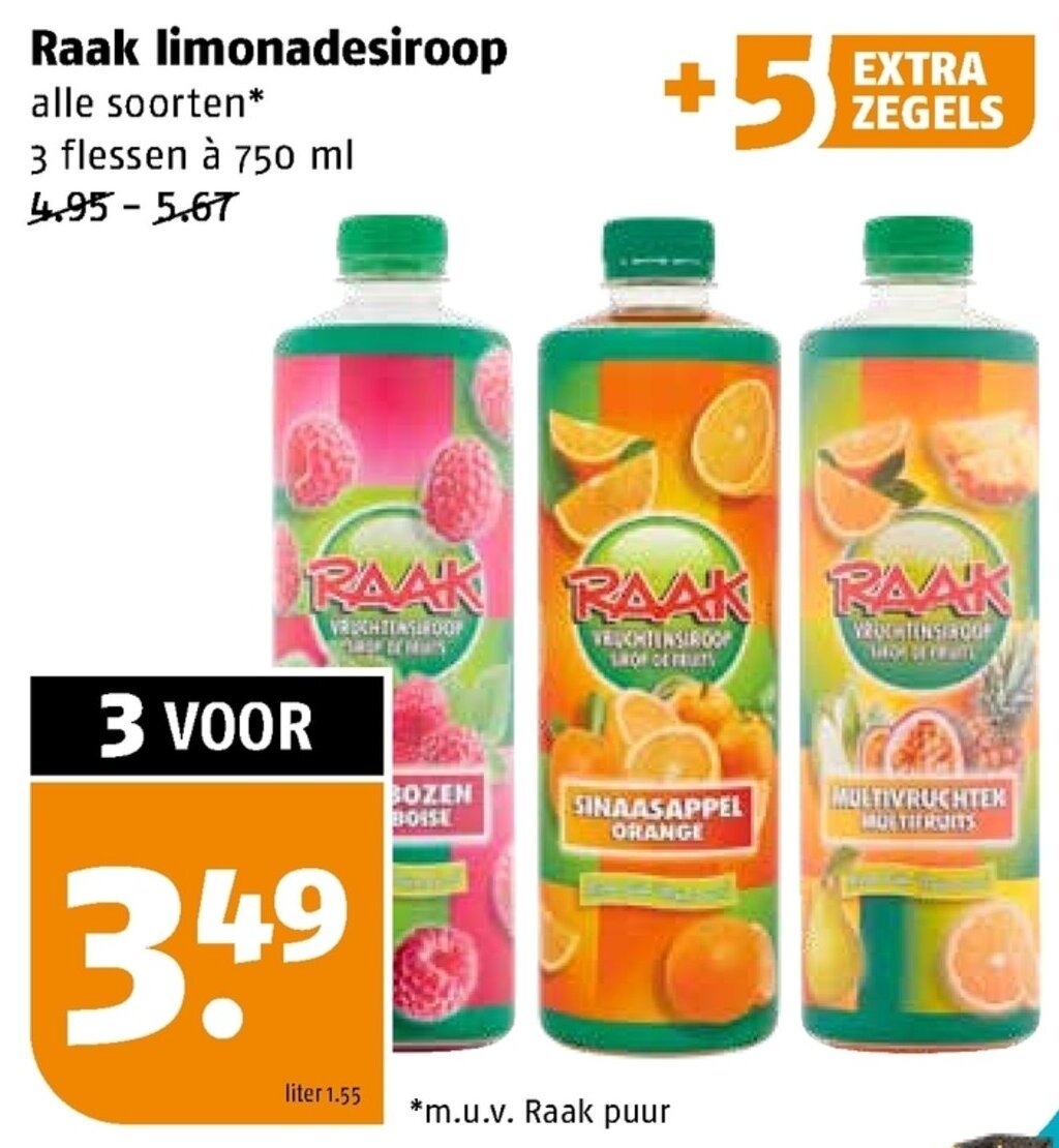 Raak limonadesiroop 750 ml aanbieding bij Poiesz