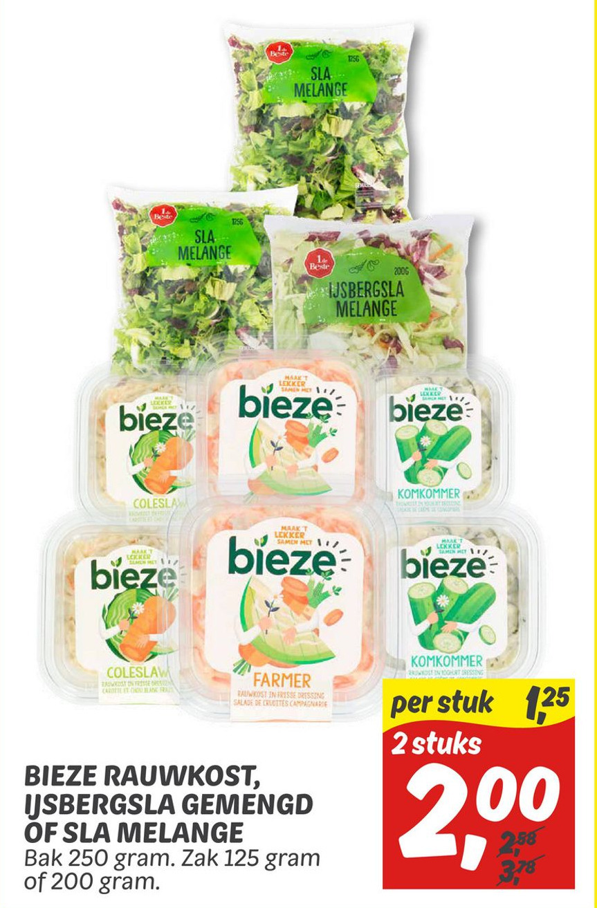 BIEZE RAUWKOST, IJSBERGSLA GEMENGD OF SLA MELANGE aanbieding bij Dekamarkt