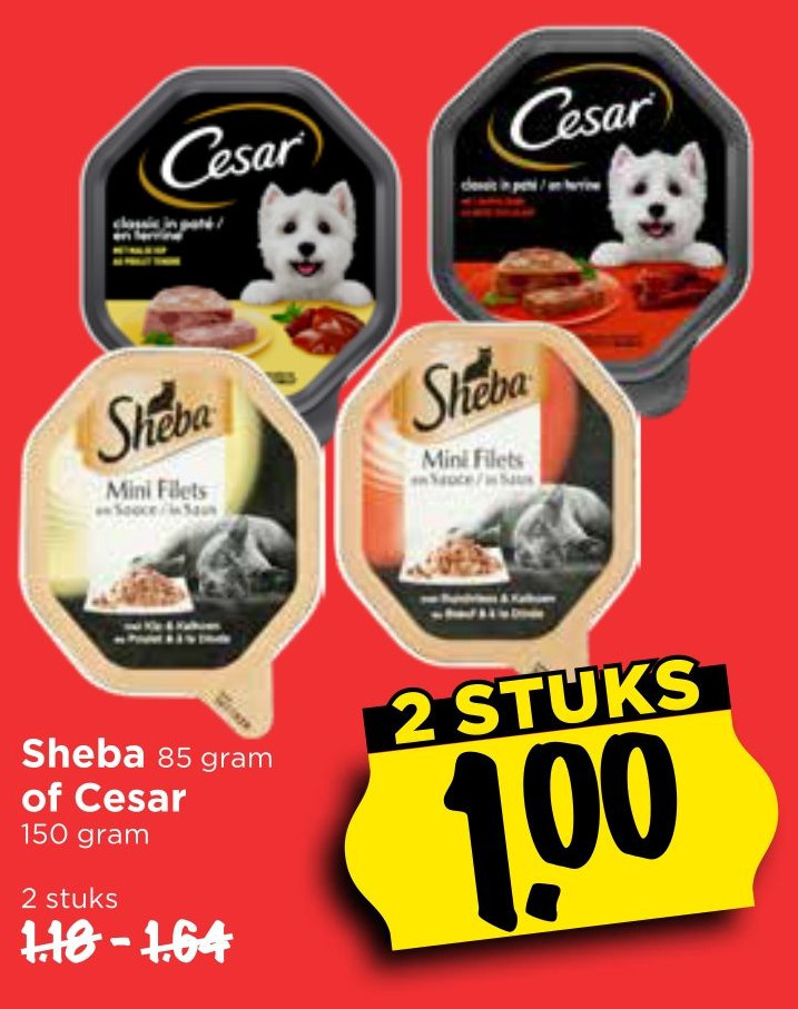 Sheba 85 gram of Cesar 150 gram aanbieding bij Vomar Voordeelmarkt