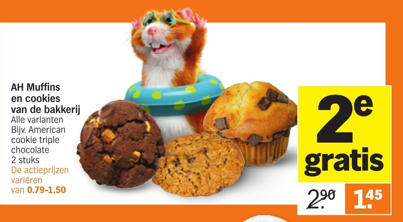 Muffins en cookies van de bakkerij aanbieding bij Albert Heijn