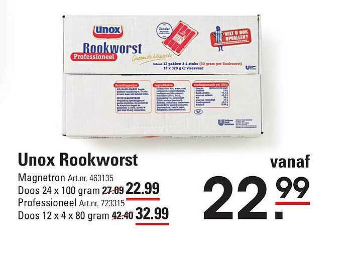 Unox Rookworst Magnetron Of Professioneel aanbieding bij Sligro