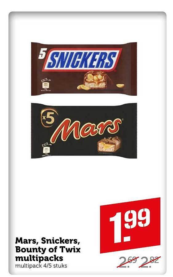 Mars, Snickers, Bounty Of Twix Multipacks aanbieding bij Coop