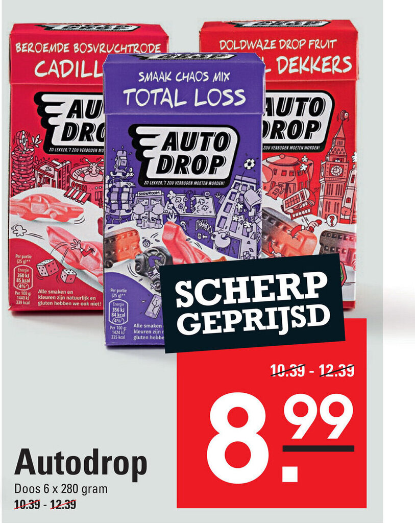 Autodrop doos 6x280 gram aanbieding bij Sligro