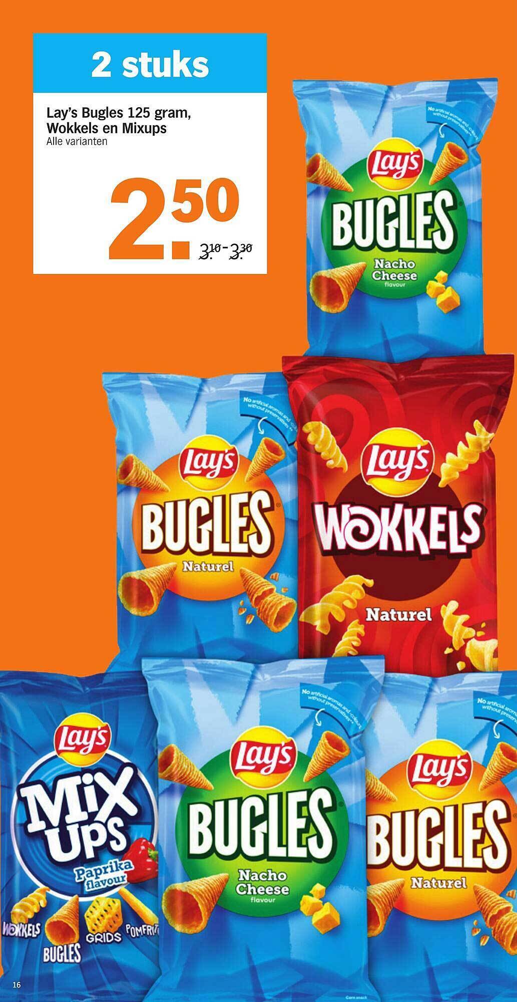 Lay's Bugles 125 Gram, Wokkels En Mixups aanbieding bij Albert Heijn
