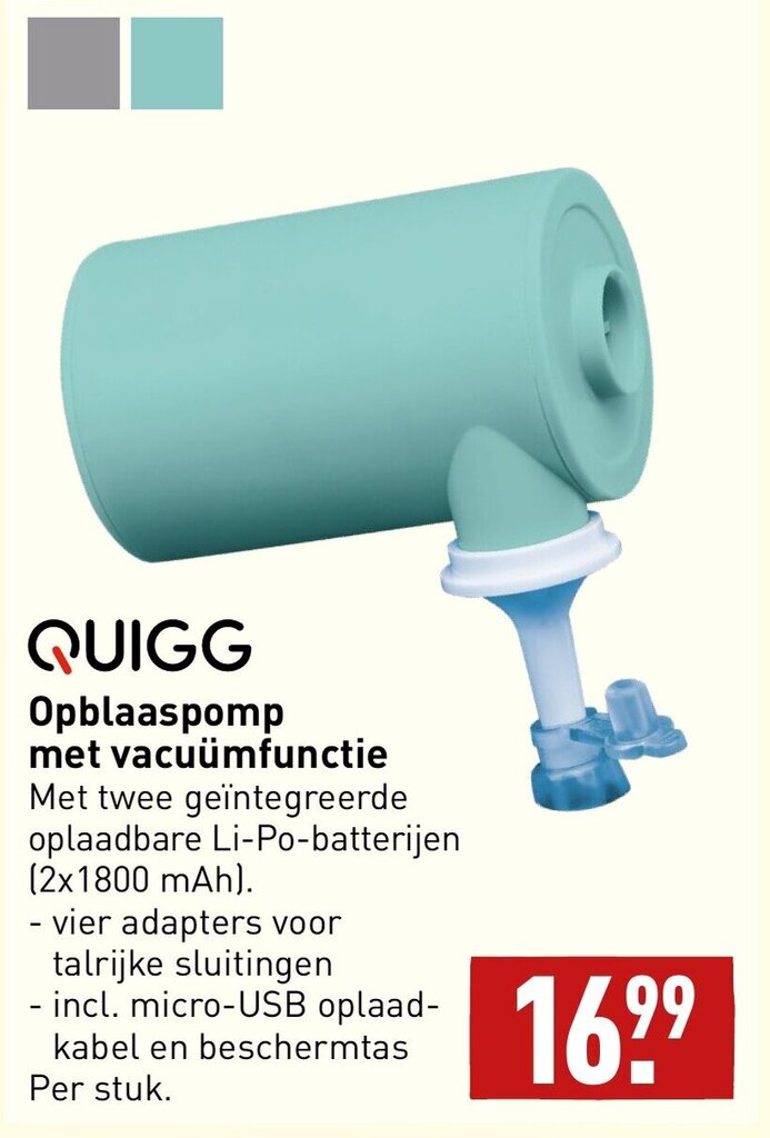 Quigg opblaaspomp met vacuumfunctie aanbieding bij ALDI