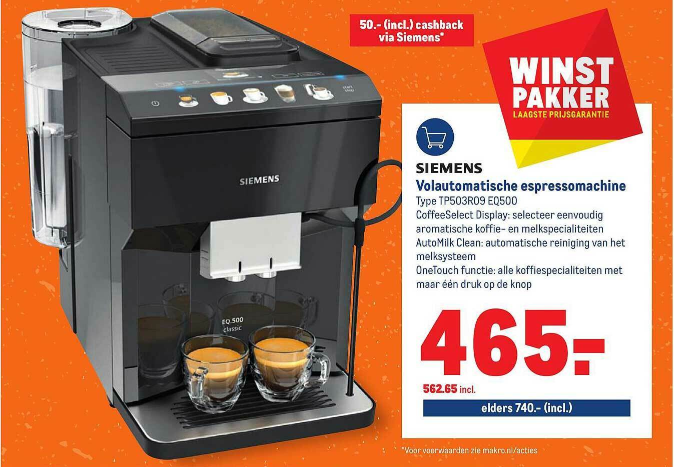 Siemens Volautomatische Espressomachine TP503R09 EQ500 aanbieding bij Makro