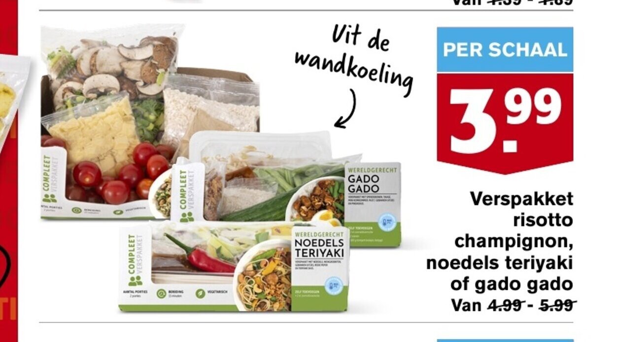 Verspakket risotto champignon, noedels teriyaki of gado gado aanbieding ...
