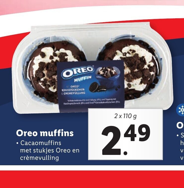 Oreo muffins 2 x 110 g aanbieding bij Lidl