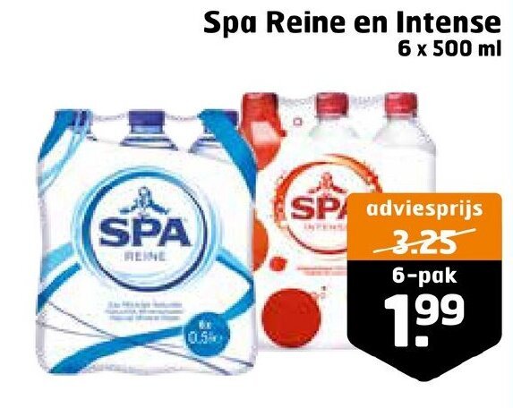 Spa reine en intense 6 x 500ml aanbieding bij Trekpleister