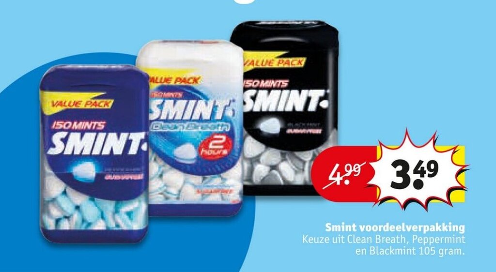 Smint voordeelverpakking 105 gram aanbieding bij Kruidvat