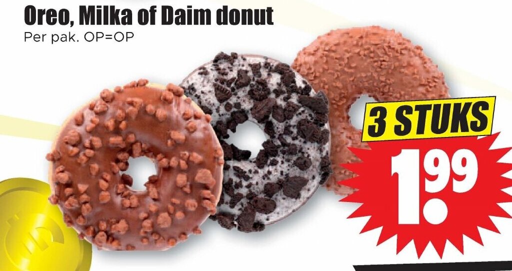 Oreo, Milka of Daim donut aanbieding bij Dirk