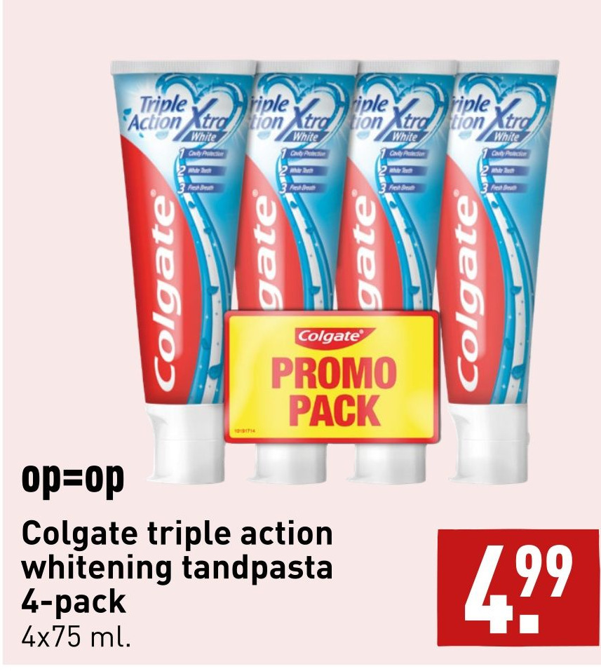 Colgate triple action whitening tandpasta 4-pack aanbieding bij ALDI