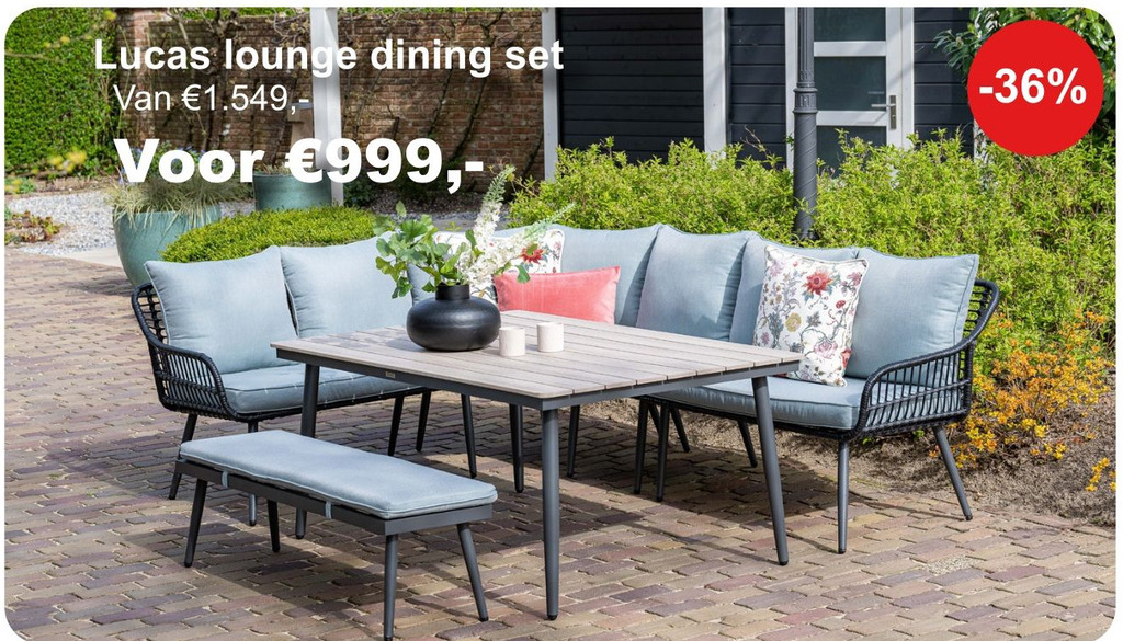 Lucas lounge dining set aanbieding bij Tuinmeubelland