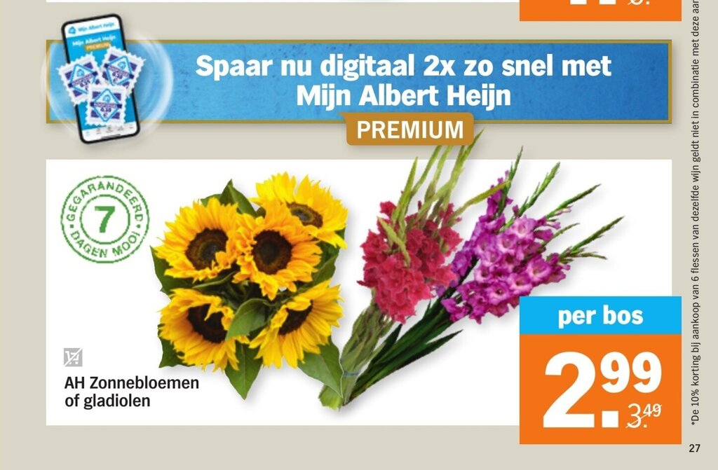 Zonnebloemen of gladiolen per bos aanbieding bij Albert Heijn