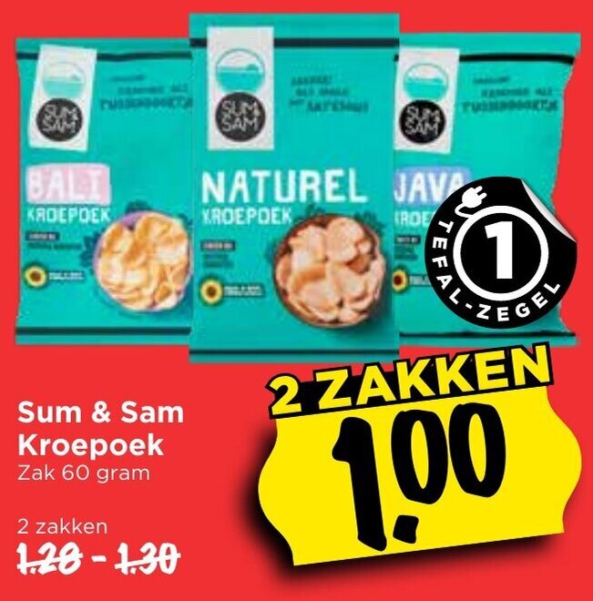 Sum&Sam Kroepoek 2*60g aanbieding bij Vomar Voordeelmarkt
