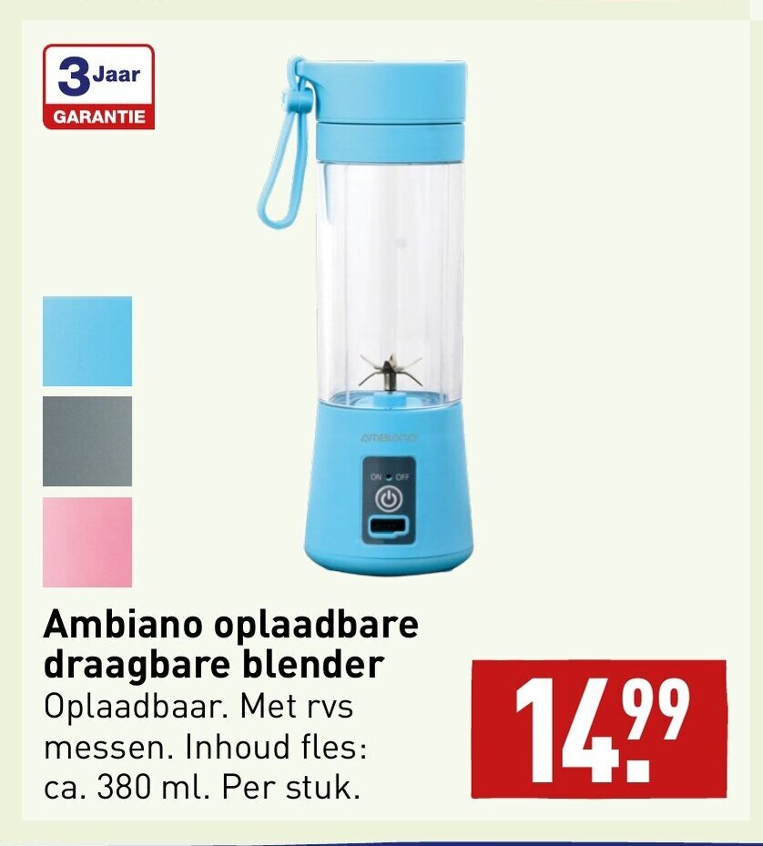 Ambiano oplaadbare draagbare blender 380 ml per stuk aanbieding bij ALDI