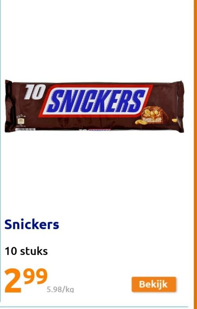 Snickers 10 stuks aanbieding bij Action