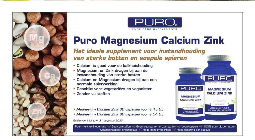 Puro Magnesium Calcium Zink aanbieding bij De Rode Pilaren