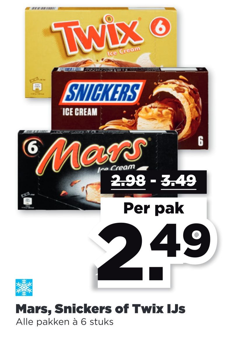 Mars, Snickers of Twix IJs aanbieding bij PLUS
