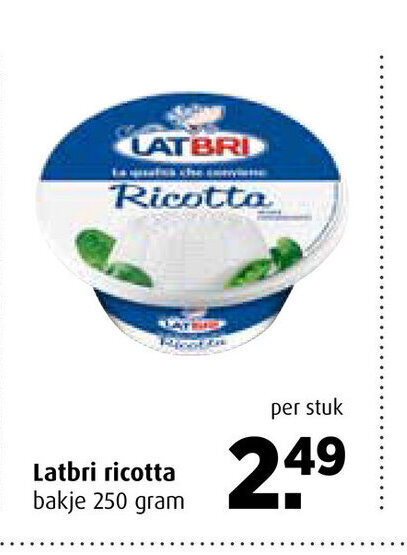 Latbri ricotta 250 gram aanbieding bij Boni
