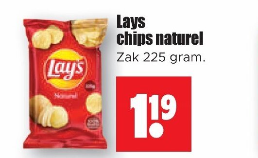 Lays chips naturel 225 gram aanbieding bij Dirk