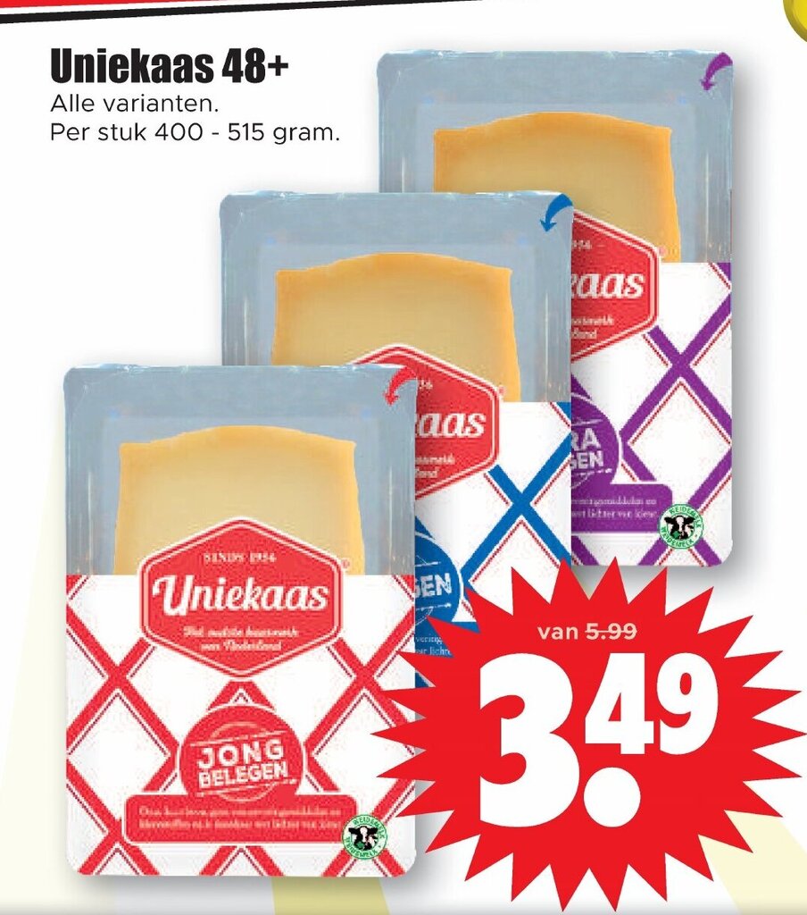 Uniekaas 48+ 400-515 gram aanbieding bij Dirk