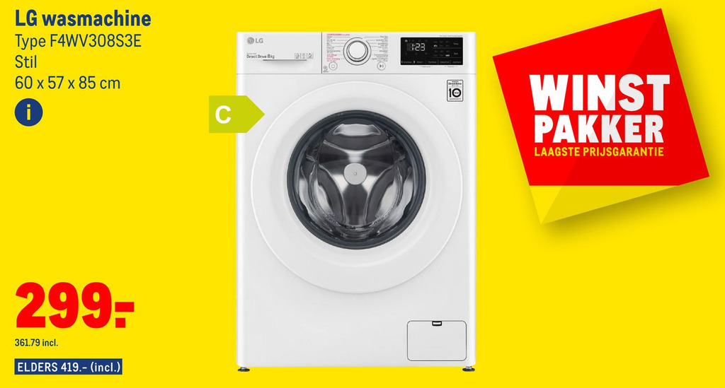 LG wasmachine Type F4WV308S3E aanbieding bij Makro