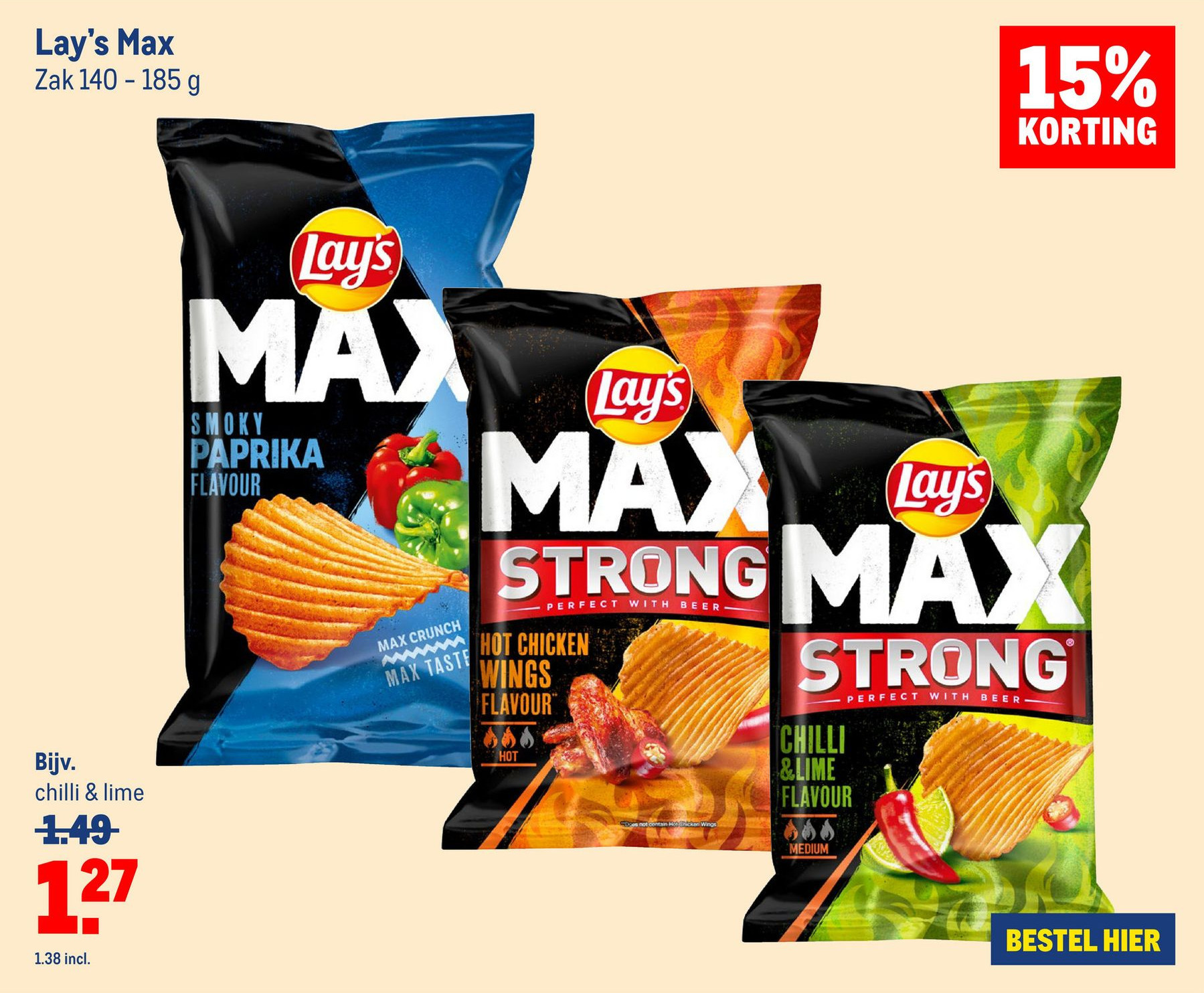 Lay's Max Zak 140 - 185 g aanbieding bij Makro